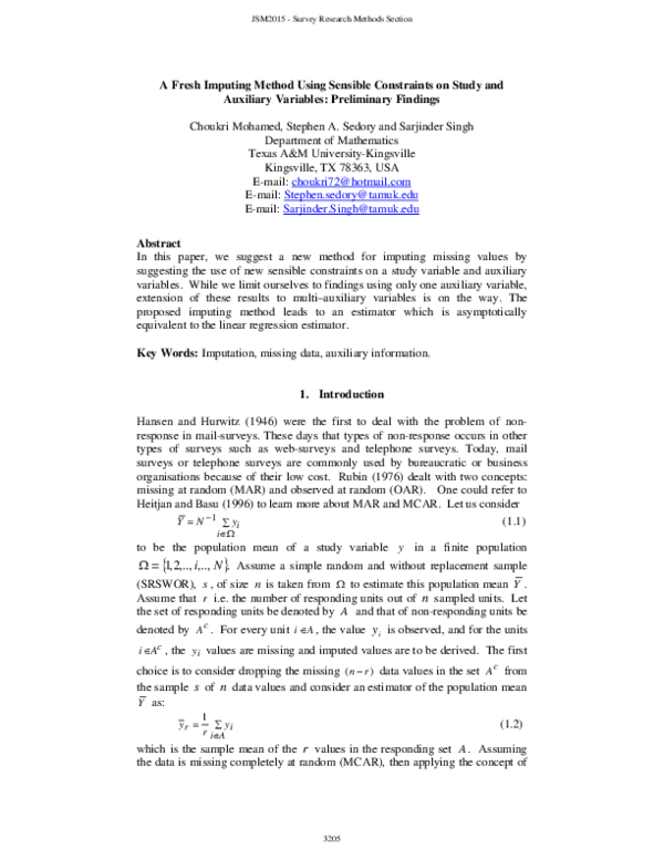 (PDF) Innovative Imputing Method with Constraints