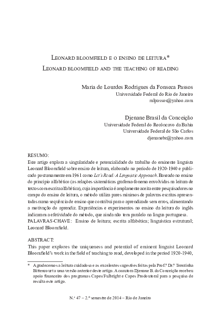 (PDF) Leonard Bloomfield e o ensino de leitura