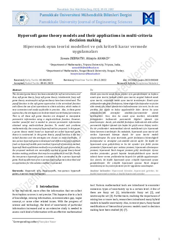 Pdf Hypersoft Game Theory Models And Their Applications In Multi Criteria Decision Making