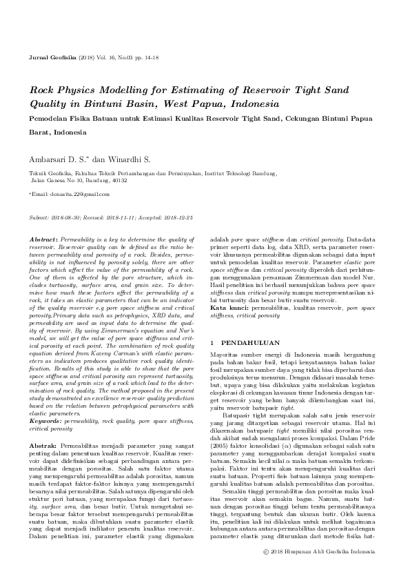 (PDF) Rock Physics Modelling for Estimating the Quality of Reservoir ...