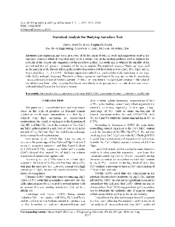 (PDF) Statistical Analysis for Studying Autoclave Test