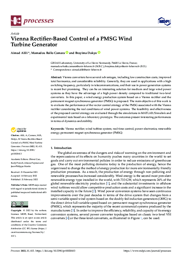 (PDF) Vienna Rectifier-Based Control of a PMSG Wind Turbine Generator