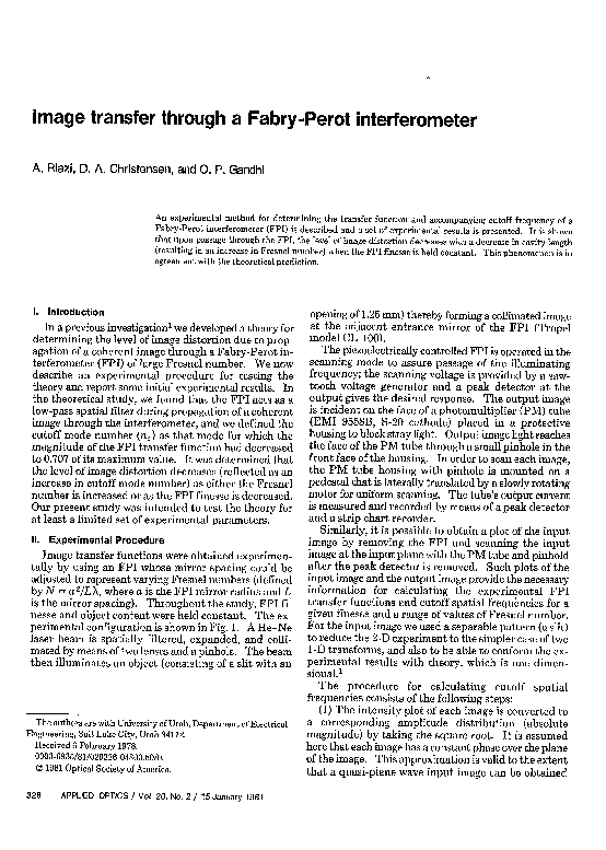 Pdf Image Transfer Through A Fabry Perot Interferometer