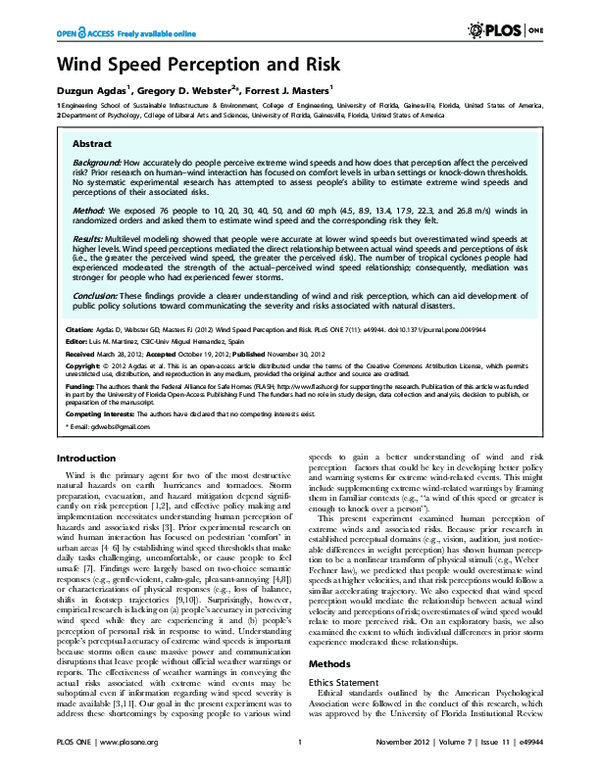 (PDF) Wind Speed Perception and Risk
