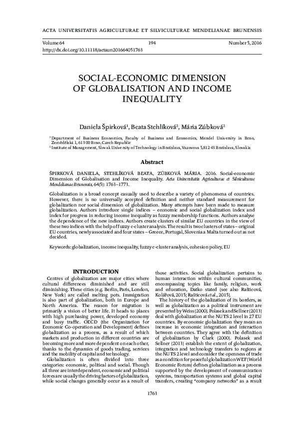 (PDF) Social-economic Dimension of Globalisation and Income Inequality