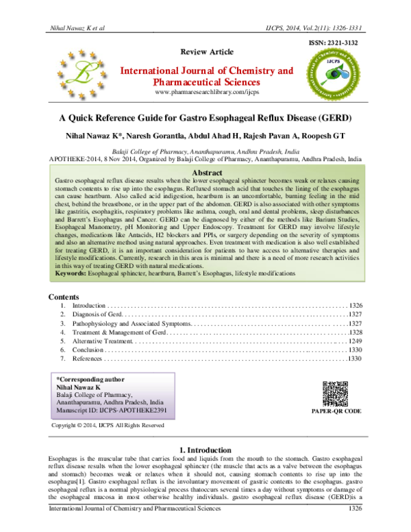 (PDF) A Quick Reference Guide for Gastro Esophageal Reflux Disease (GERD)