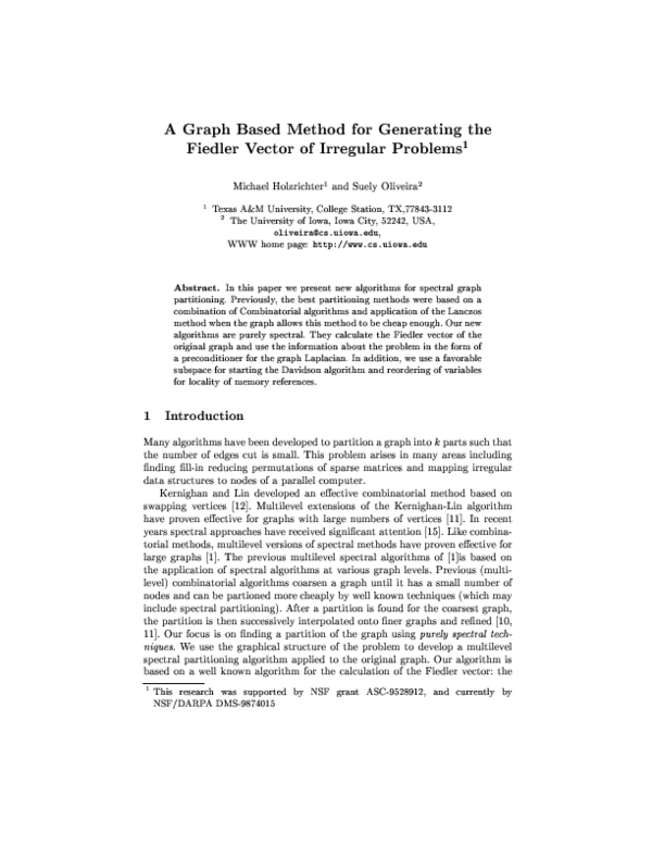 (PDF) Spectral Methods for Fiedler Vector Generation