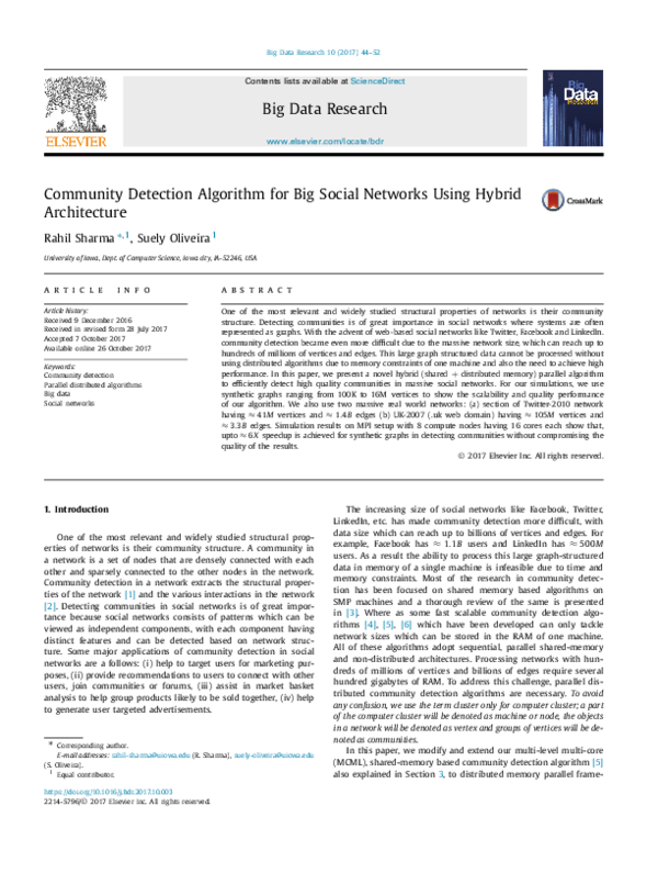 Pdf Community Detection Algorithm For Big Social Networks Using
