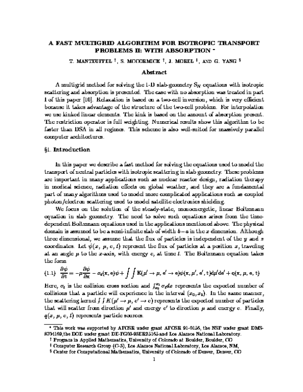 Pdf A Fast Multigrid Algorithm For Isotropic Transport Problems Ii
