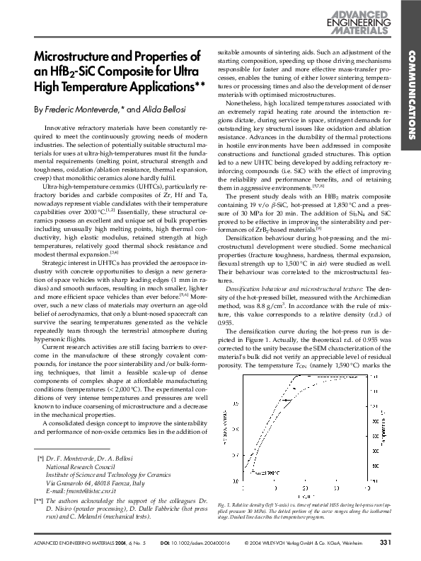(PDF) Microstructure and Properties of an HfB2-SiC Composite for Ultra ...