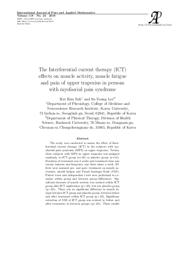 (PDF) The Interferential current therapy (ICT) effects on muscle ...