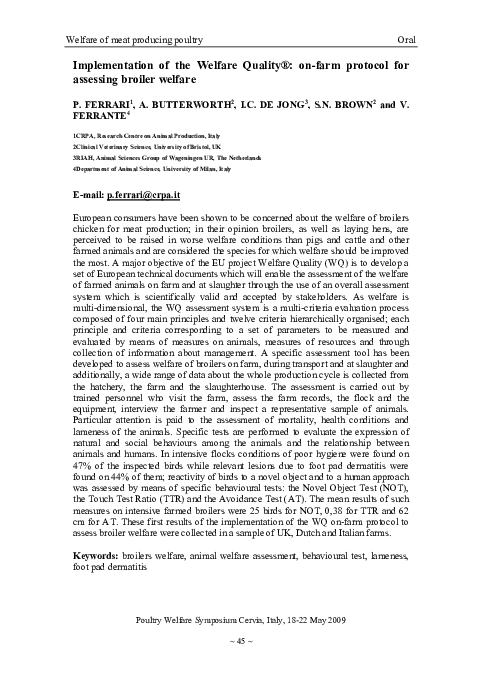 (PDF) Implementation of the Welfare Quality®: on-farm protocol for ...