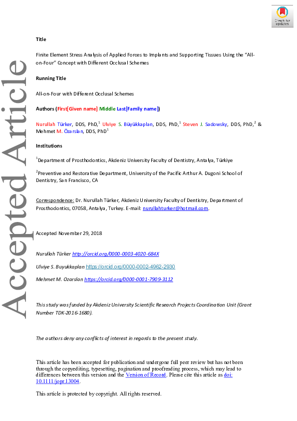 Pdf Finite Element Stress Analysis Of Applied Forces To Implants And Supporting Tissues Using
