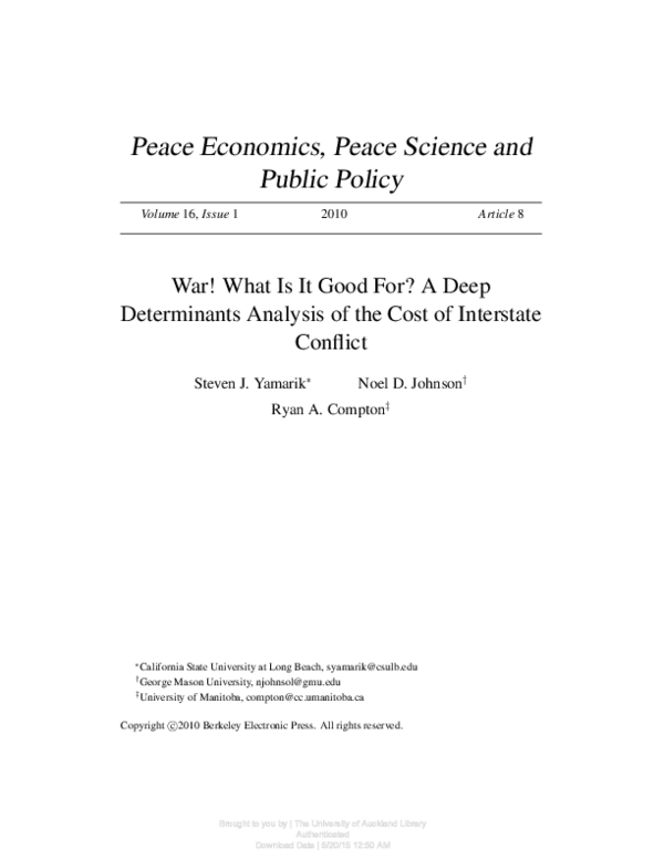 (PDF) War! What Is It Good For? A Deep Determinants Analysis of the ...