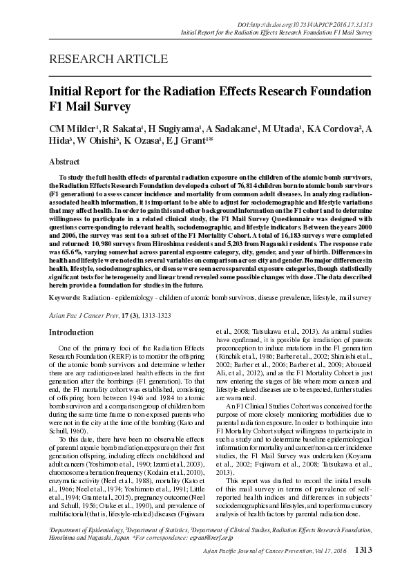 (PDF) Initial Report for the Radiation Effects Research Foundation F1 ...