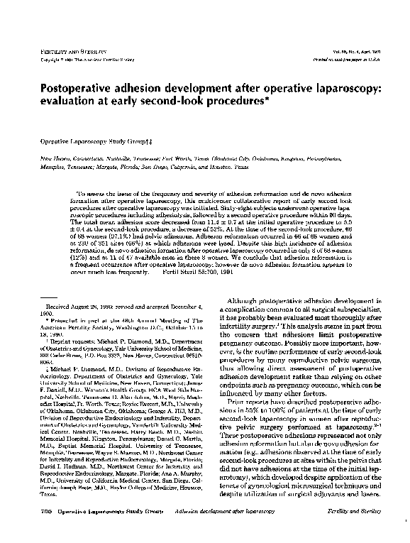 (PDF) Postoperative adhesion development after operative laparoscopy: Evaluation at early second ...