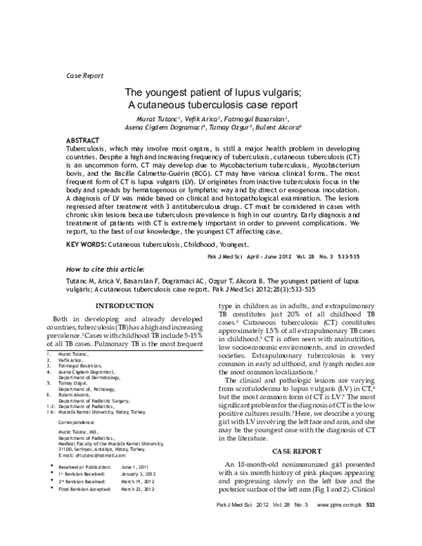 (PDF) The youngest patient of lupus vulgaris; A cutaneous tuberculosis ...