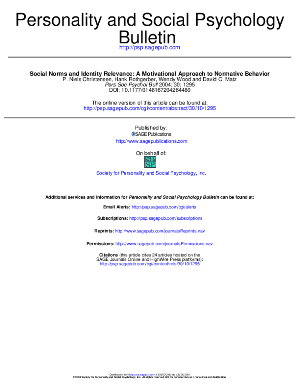(PDF) Social norms and identity relevance: a motivational approach to ...