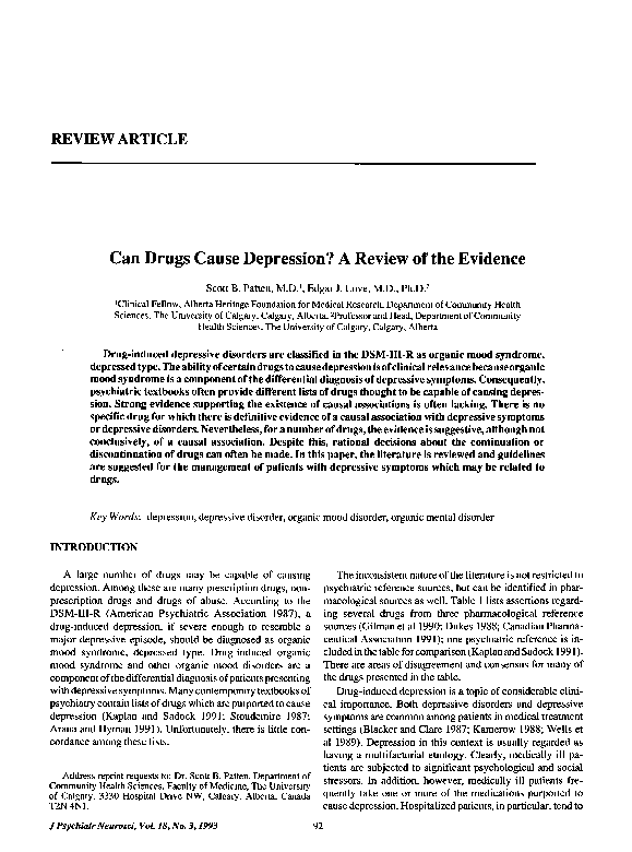 (PDF) Can drugs cause depression? A review of the evidence