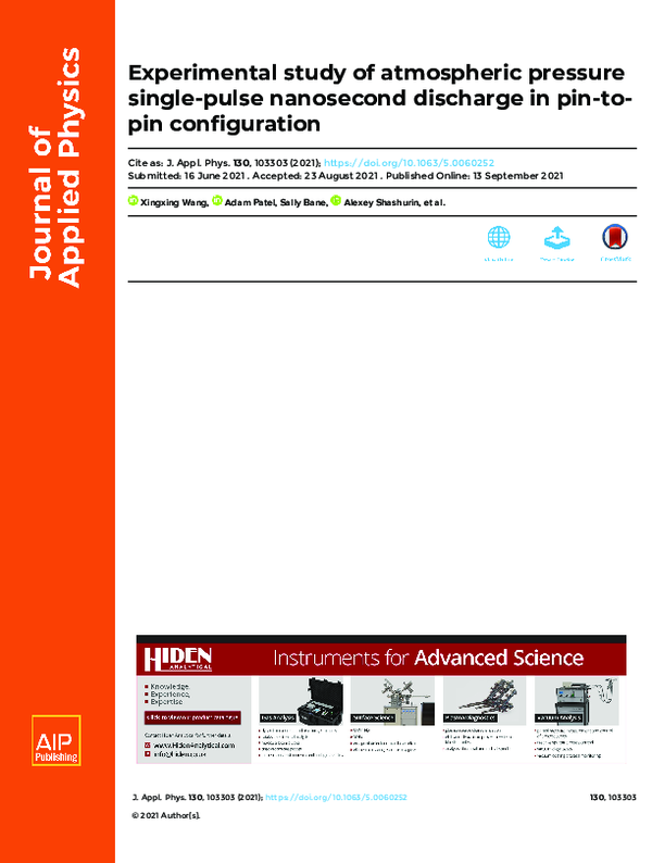 (PDF) Experimental study of atmospheric pressure single-pulse ...