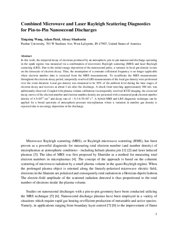 (PDF) Combined microwave and laser Rayleigh scattering diagnostics for ...