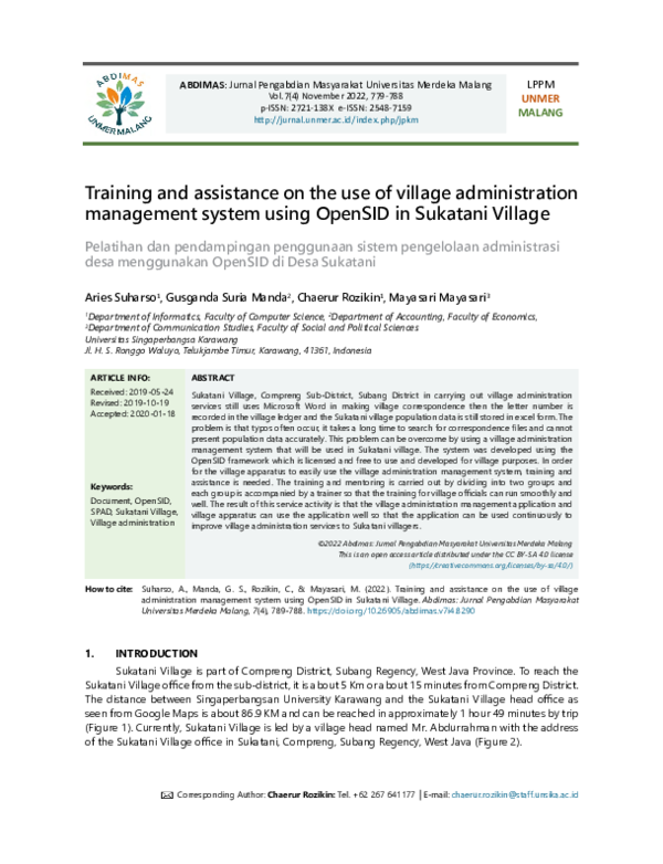 (PDF) Training and assistance on the use of village administration ...