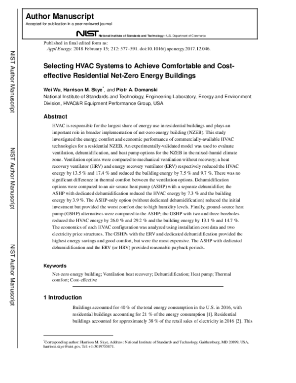 (PDF) Selecting HVAC Systems to Achieve Comfortable and Cost-effective ...