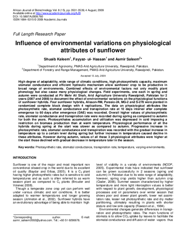 (PDF) Influence of environmental variations on physiological attributes ...