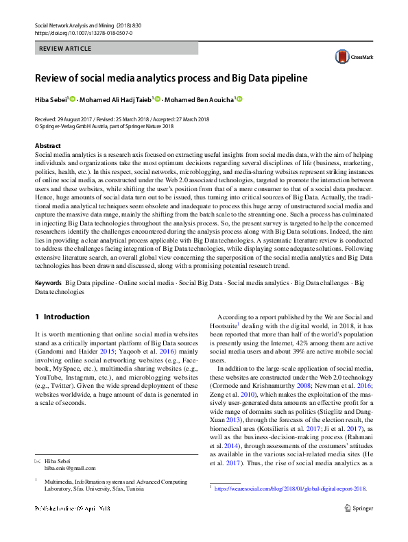 (PDF) Review of social media analytics process and Big Data pipeline