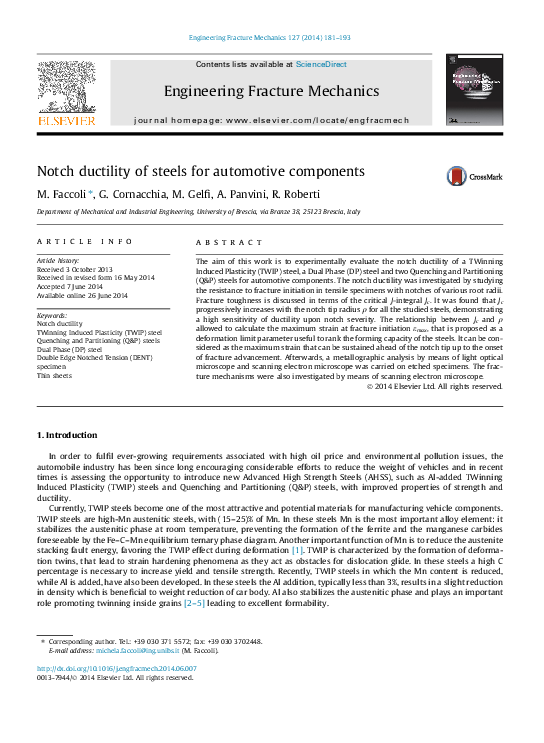 (PDF) Notch ductility of steels for automotive components