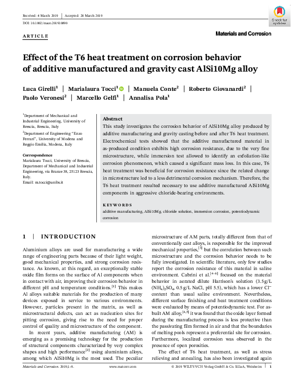 (PDF) Effect of the T6 heat treatment on corrosion behavior of additive ...