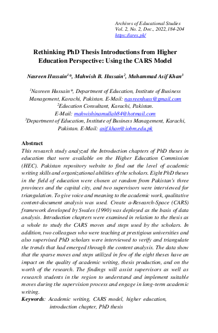 (PDF) Rethinking PhD Thesis Introductions from Higher Education ...