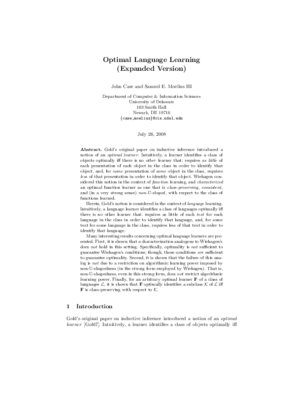 (PDF) Optimal language learning (expanded version)