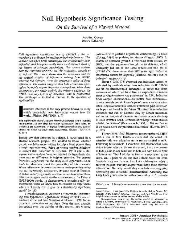 (PDF) Null hypothesis significance testing: On the survival of a flawed ...