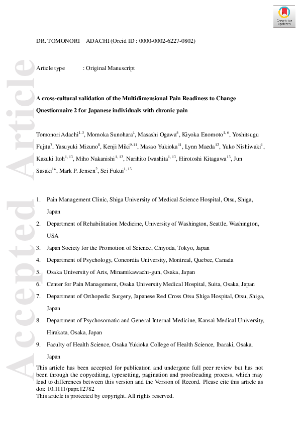 (PDF) A Cross‐Cultural Validation of the Multidimensional Pain ...