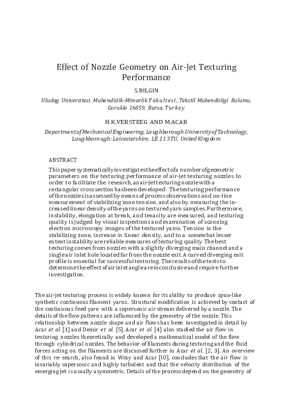 (PDF) Effect of Nozzle Geometry on Air-Jet Texturing Performance