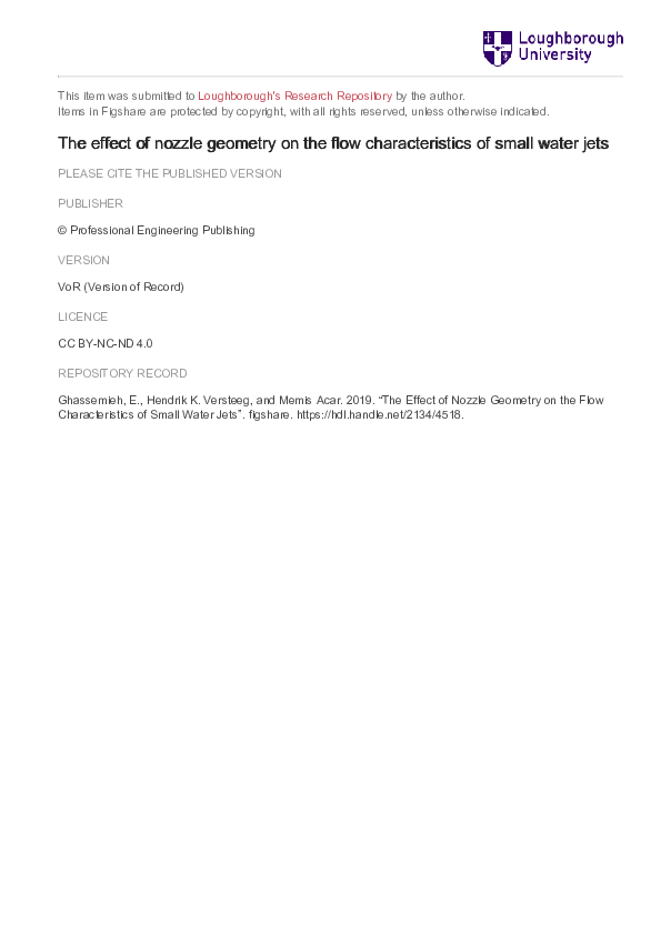 (PDF) The effect of nozzle geometry on the flow characteristics of small water jets