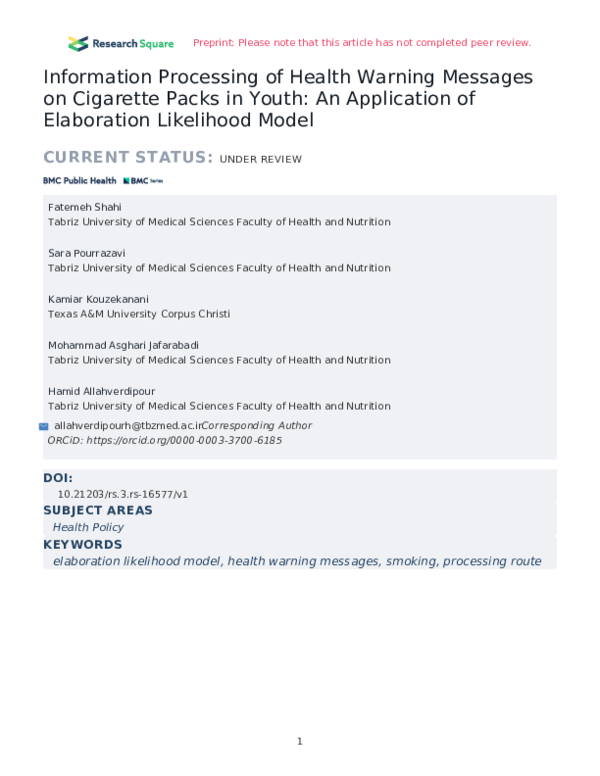 (PDF) Information Processing of Health Warning Messages on Cigarette ...