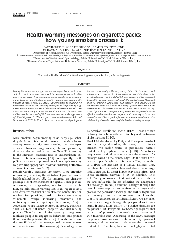 (PDF) Health warning messages on cigarette packs: how young smokers ...