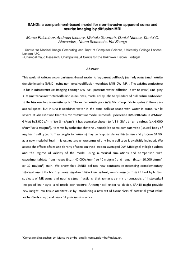 (PDF) SANDI: Non-invasive Brain Imaging via DW-MRI