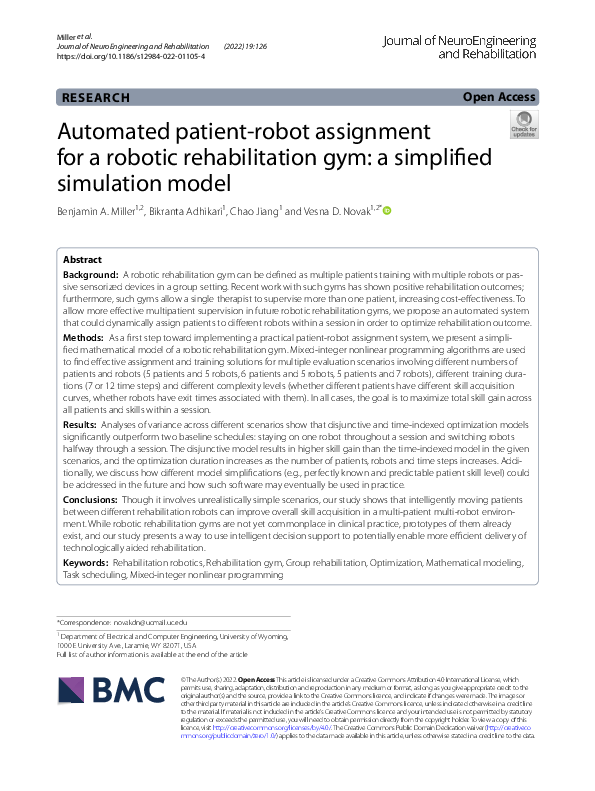 (PDF) Automated patient-robot assignment for a robotic rehabilitation gym: a simplified ...