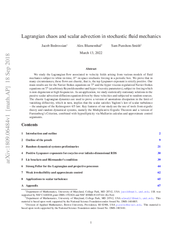 (PDF) Lagrangian chaos and scalar advection in stochastic fluid mechanics