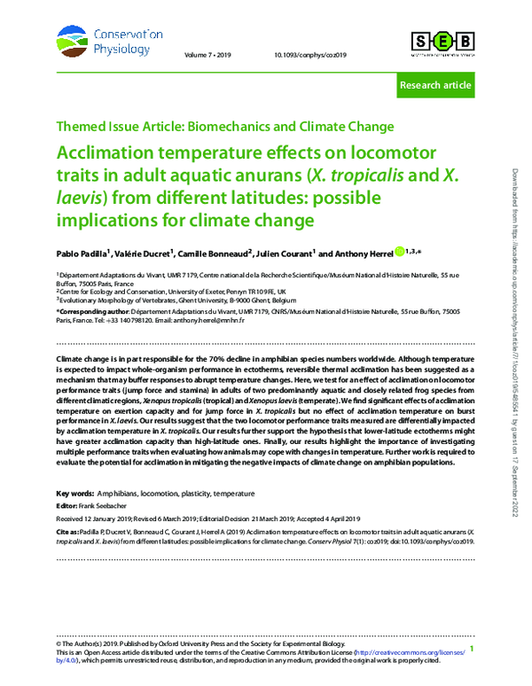 (PDF) Acclimation temperature effects on locomotor traits in adult aquatic anurans (X ...