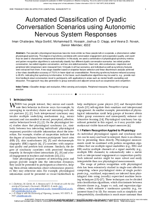 (PDF) Automated Classification of Dyadic Conversation Scenarios using ...