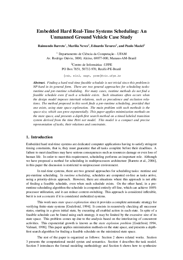 (PDF) Embedded hard real-time systems scheduling: An unmanned ground vehicle case study
