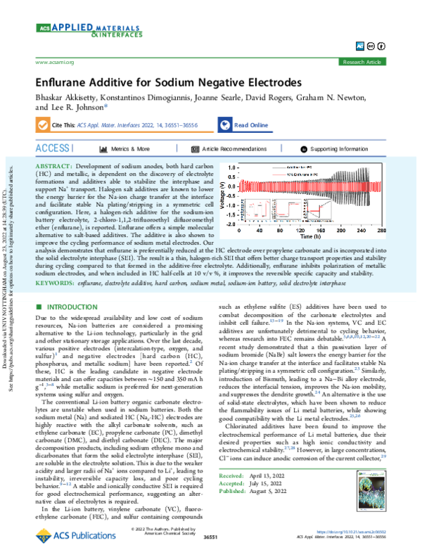(PDF) Enflurane Additive for Sodium Negative Electrodes