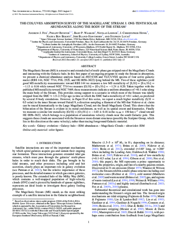 (PDF) The Cos/Uves Absorption Survey of the Magellanic Stream. II ...