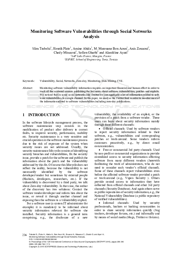 (PDF) Monitoring Software Vulnerabilities through Social Networks Analysis