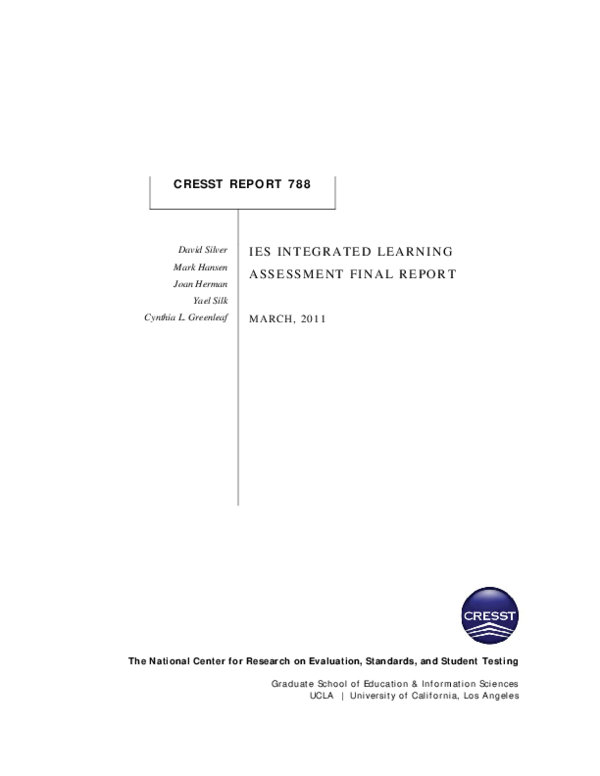 (PDF) IES Integrated Learning Assessment Final Report. CRESST Report 788