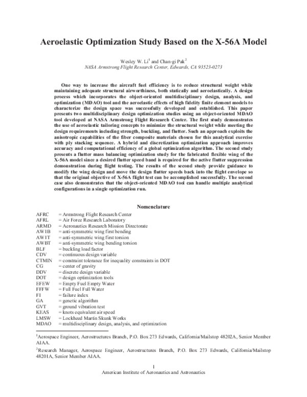(PDF) Aeroelastic Optimization Study Based on the X-56A Model